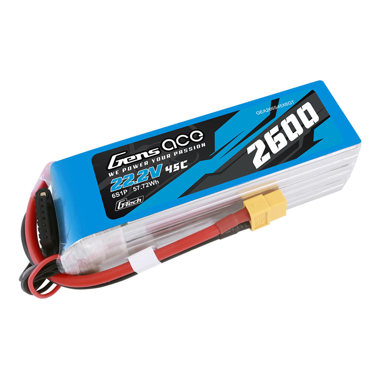Gens Ace 2600mAh 6S 45C 22.2V G-Tech Lipo Battery Pack With XT60 Plug – HeliDirect