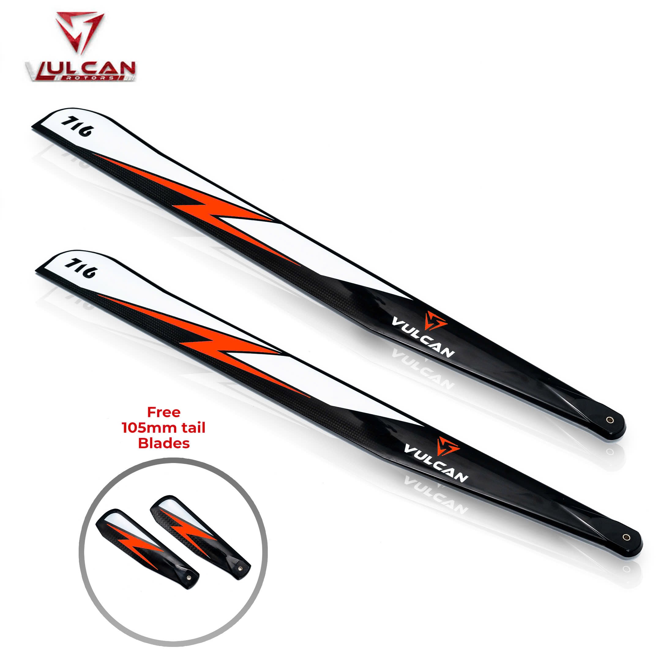 VULCAN ROTORS Precision Main Rotor Blades 716mm EVO VP (ORANGE) Free G ...